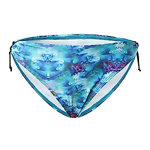Kinple Women's Stylish Bikini Bottom Tie Side Bathing Briefs Sexy High Cut Panty Floral Print Underwear Casual String Brief Blue