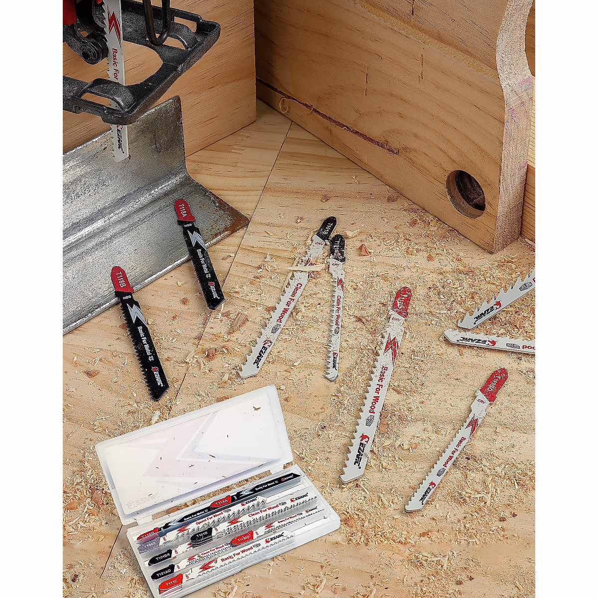 EZARC Jigsaw Blades Set 30pcs with Storage Case, Assorted T-Shank Replacement Jig Saw Blades for Cutting Wood, Plastic and Metal