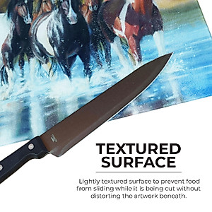 Rivers Edge Products Large 12in x 16in Decorative Tempered Glass Cutting Board, Hypoallergenic, Non Slip, Textured Surface Chopping Board for Kitchen, Cute Horse Equine Design, Rush Hour Horse