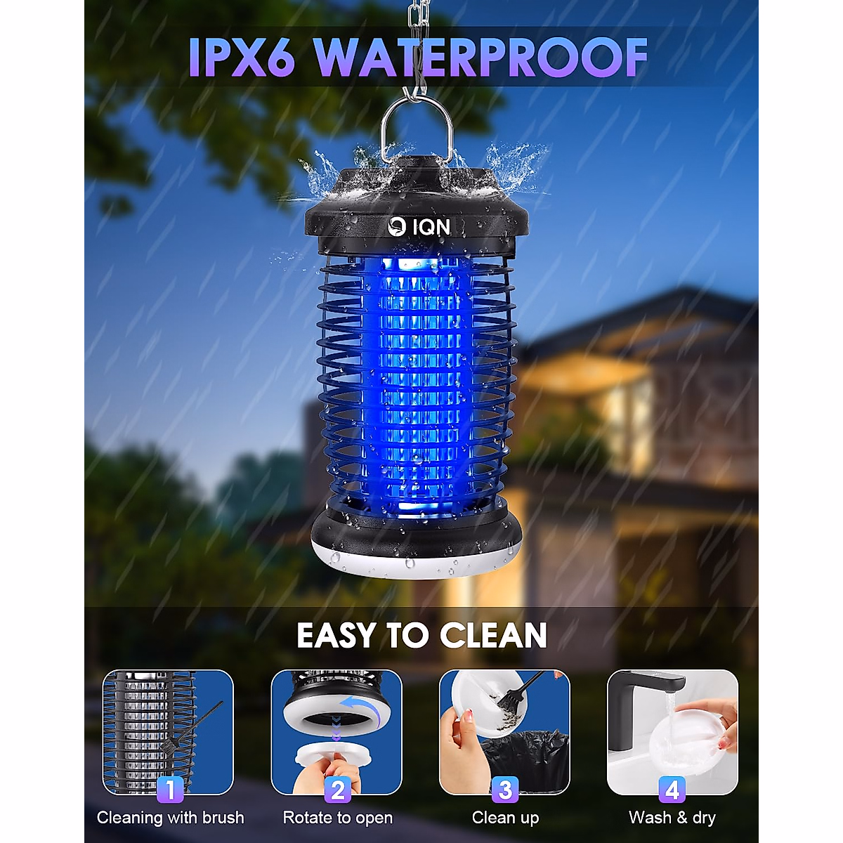 Bug Zapper Outdoor,15w Electric Mosquito Zapper with LED Light for Indoor,4200V Insect Fly Zapper Waterproof with 8.92ft Power Cord,Fly Trap Outdoor for Home,Patio,Backyard,Garden,Camping