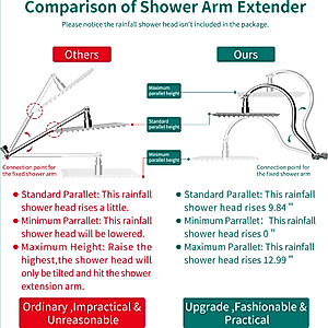 All Metal 16 Inch Solid Brass Adjustable Curved Shower Head Extension Arm Flexible Height & Angle Shower Arm Extender with Lock Joints,Universal Connection Stainless Steel Pipe Height Extending,Chrome