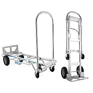Hihone 880lbs Aluminum Hand Truck, 2 in 1 Heavy Duty Convertible Folding Hand Truck, with 10" Rubber Pneumatic Wheels, Assisted Hand Truck Flatform Cart