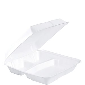 Dart 95HT3R Lg 3 Comp Foam Hinged Container, 9.5 in (Case of 200)