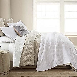 Levtex Home - Cross Stitch Quilt Set - 100% Cotton - Full/Queen Quilt (88x92in.) + 2 Standard Shams (26x20in.) - Taupe Quilt with White Contrast Stitching