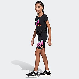 adidas Girls' Short Sleeve Cotton Essential T-Shirt Top, Black, Medium