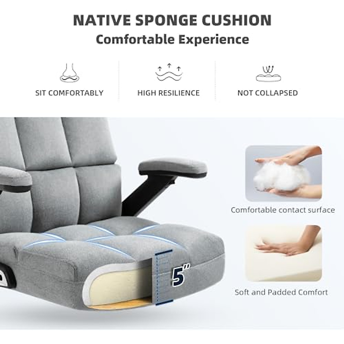 YAMASORO Velvet Office Chair High Back Executive Desk Chair with Flip-up Arms Modern Computer Chair with Wheels for Adult (Grey)