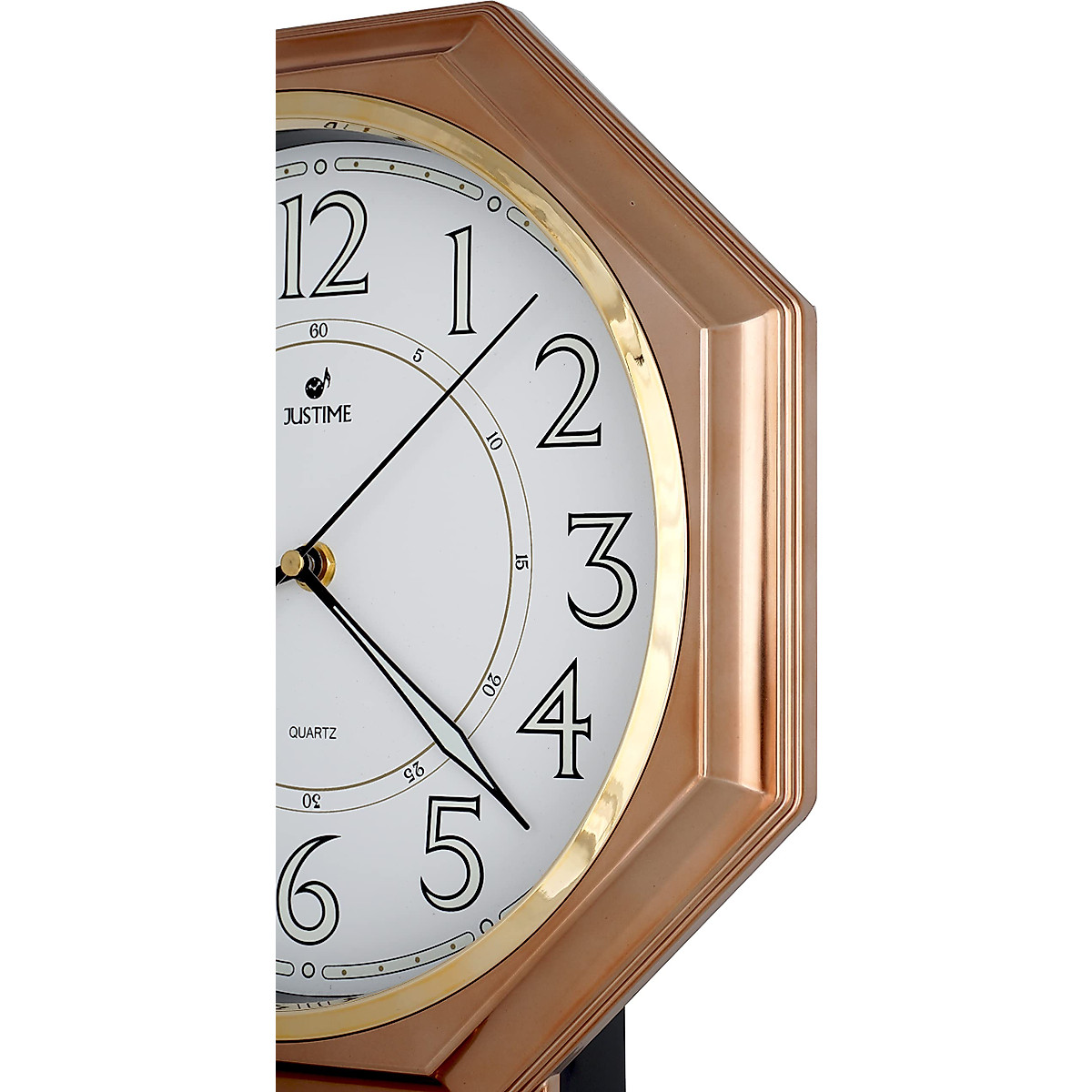 JUSTIME Traditional Schoolhouse Pendulum Luminous Wall Clock Chimes Hourly with Westminster Melody Made in Taiwan, 4AA Batteries Included (PP0262-L Vintage Bronze)