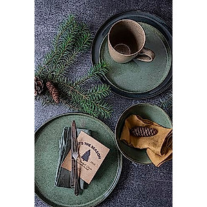 Dutch Rose Amsterdam Serenity 16 Piece Dinnerware Set, Full Sized Plates, Dinner Plates, Bowls, Coffee Mugs, Dinner Service for Four Giftset, Green