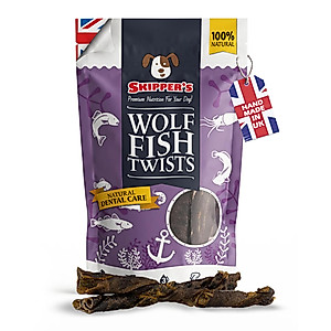 SKIPPER'S Wolf Fish Skin Twists Dog Chews - 100% Fish Skin Grain Free Treats for Dogs, High in Protein & Low in Fat, Essential Omega 3 Oils | Great for Teeth (Short, 2.5 Oz)