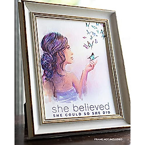 Inspirational 'She Believed She Could So She Did' Wall Art Poster Unframed, Positive Quotes Motivational Wall Decor for Women, Inspiring Girl & Butterflies Bedroom Wall Posters by Briteside Vibes