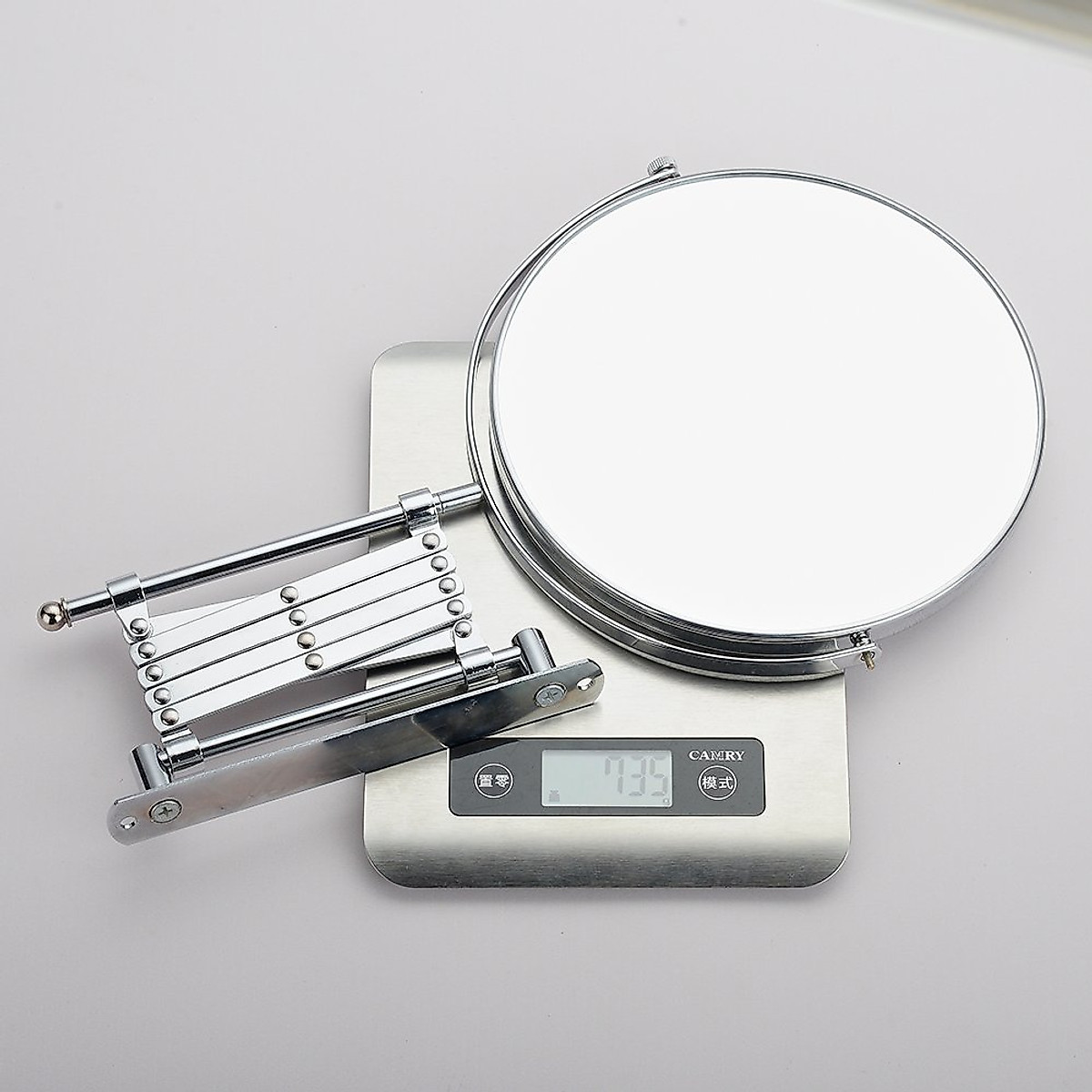 Cavoli 8 Inches Double-Sided Wall Mount Scalable Mirror with 10x Magnification,with Scissor Bracket,Chrome Finish(8 inch,10x)