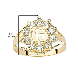 10k Yellow Gold Round Cubic Zirconia Openword Quinceanera "15" Fashion Ring - Size 9