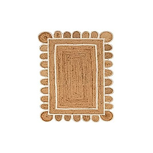 Natural Jute Scalloped Rug Bohemian Rug Decor Rug Handwoven Rug Custom Rug Decorative Rug by Durriesworld (2 x 4 FT Runner Rug), Brown and White