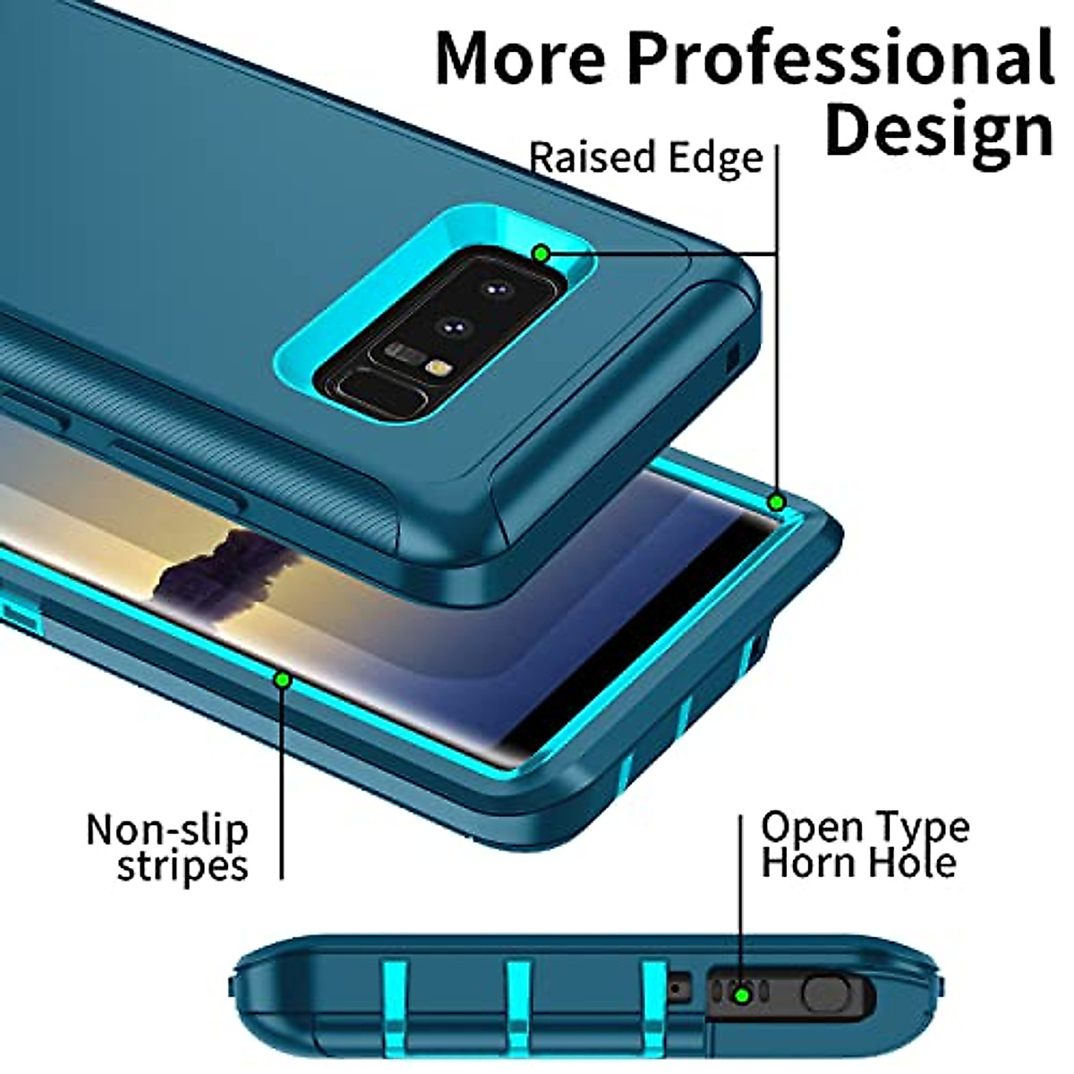 Mieziba for Galaxy Note 8 Case,Shockproof Dropproof Dustproof,3-Layer Full Body Protection Heavy Duty High Impact Hard Cover Case for Samasung Galaxy Note 8,Turquoise