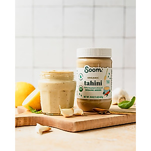 Soom Foods Organic Tahini 16oz (2 Pack) | Roasted & Ground Sesame Seed Paste | Creamy Texture for Hummus, Sauces, Dips, Salad Dressings | Vegan, Peanut-Free, Nut-Free, Gluten-Free, Dairy-Free, Keto, Paleo, Kosher | All-Natural