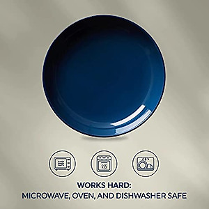 Corelle Stoneware 4-Pc Meal Bowl Set, Handcrafted Artisanal Double Bead Cereal Bowls, Solid Glaze Stoneware, 8-1/2-Inch Pasta Bowl Set, Navy