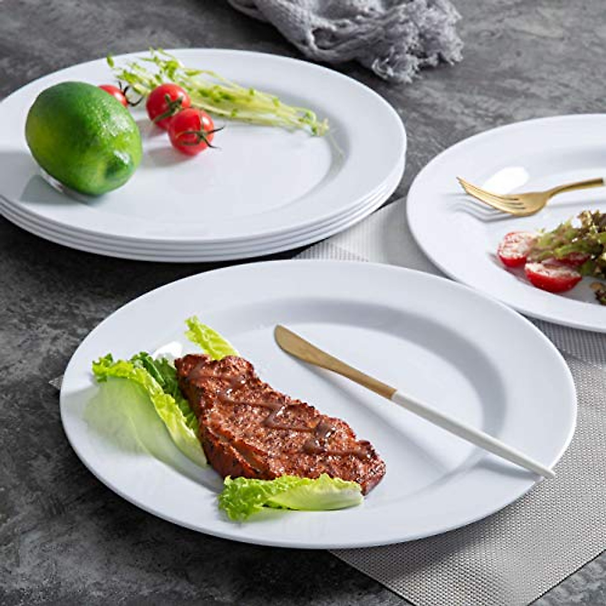 Melamine Dinner Plates Set - 10 3/4 Inch White Melamne Plates, 6pcs Dinner Dishes Set for Everyday Use, Dishwasher Safe,Unbreakable,White