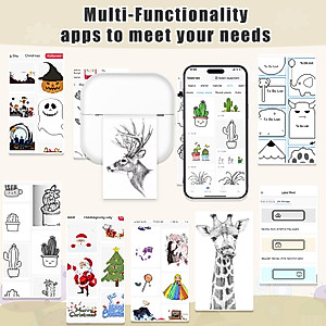 Zeacool Mini Sticker Printer,Mini Pocket Thermal Printer with 11 Rolls Paper,Bluetooth Inkless Printer Compatible with Android & iOS,Portable Receipt Printer for Photo,Notes,Memo,Work,Travel,White
