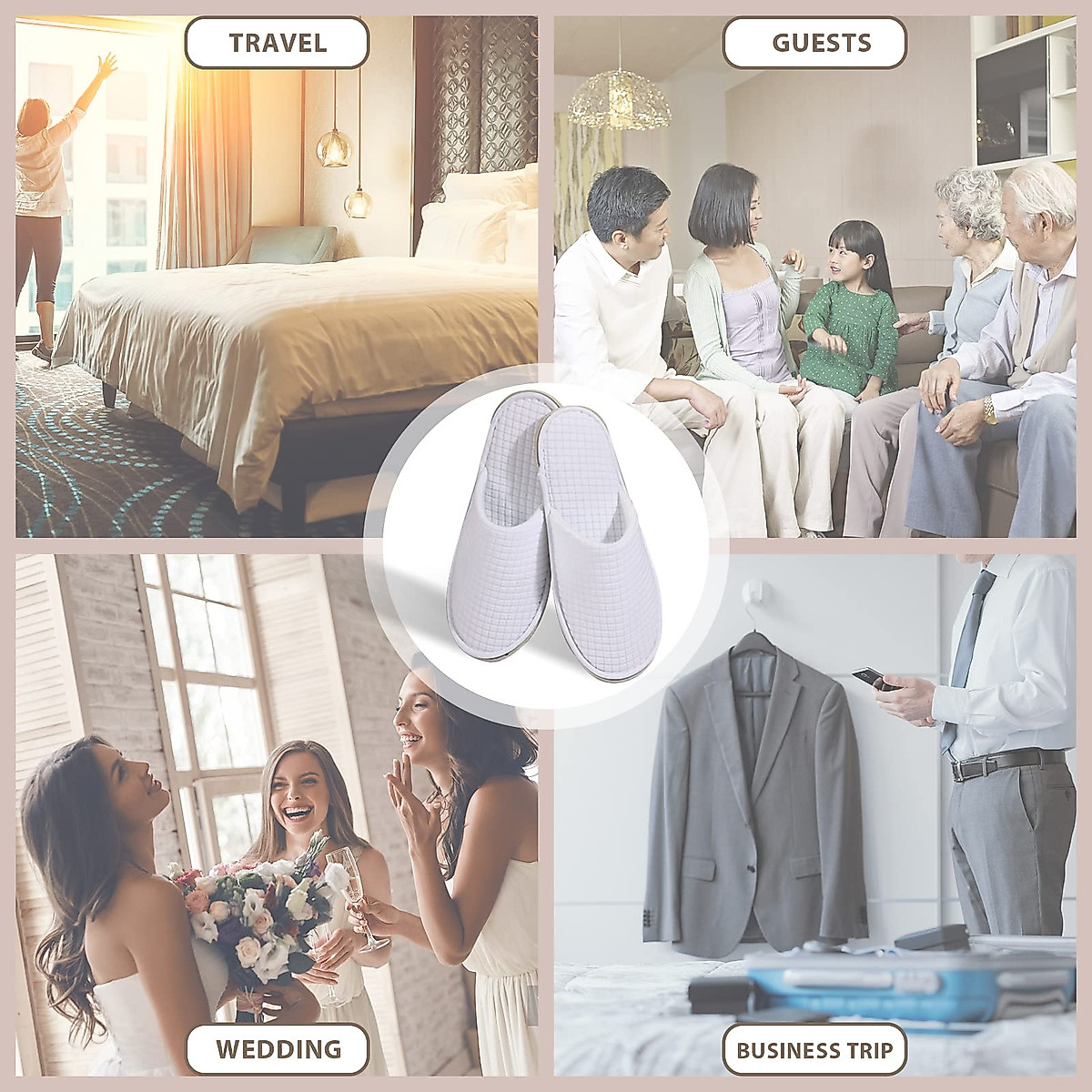 Anmerl Spa Slippers - 10 Pairs Comfy Unisex Slippers - Premium Bulk Disposable Hotel Slippers - Thick Cotton Velvet House Slippers for Guests Wedding Party Travel - Non Slip, Machine Washable, White