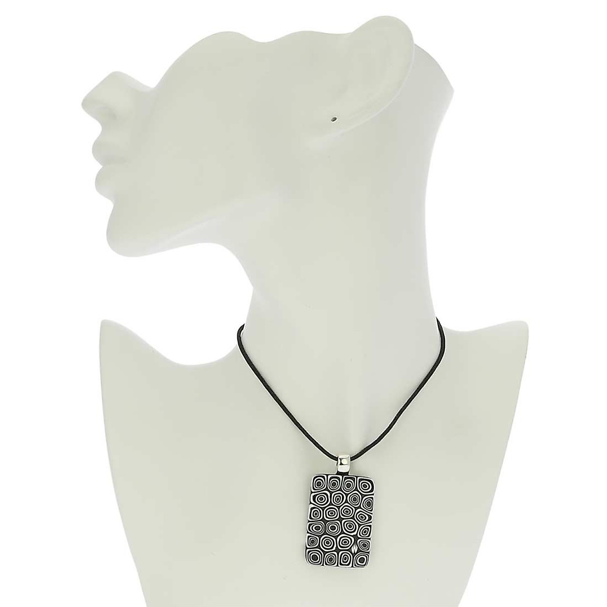 GlassOfVenice Murano Glass Millefiori Pendant Rectangular - Black and White