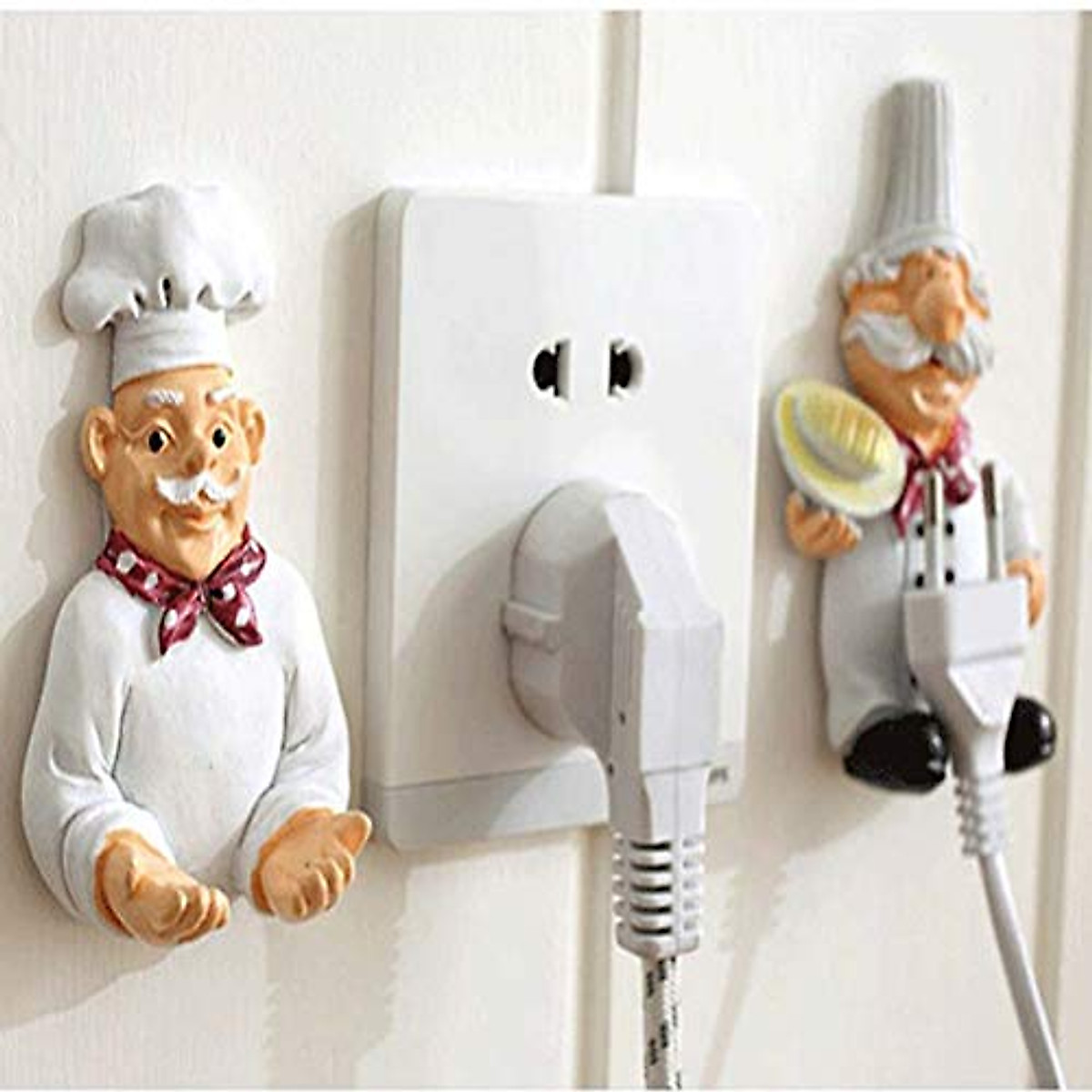 2pcs Power Cable Plug Hook Cartoon Chef Strong Wall Decor Stick Hooks for Home Kitchen Living Room (Foot Hand Holder)