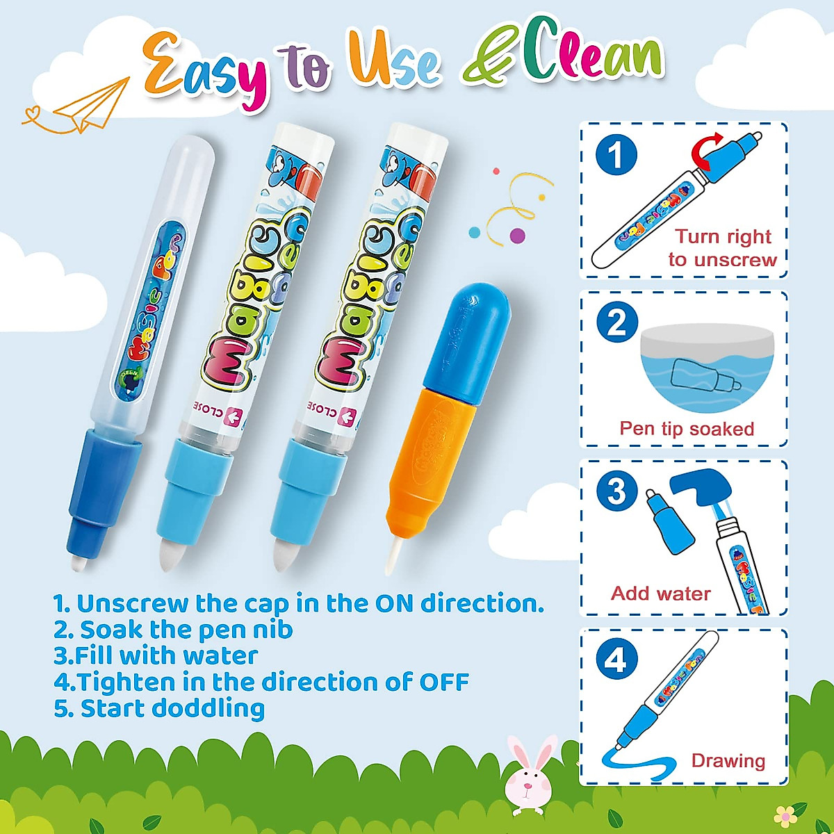 YEEBAY Water Doodle Mat,Learing Toys for 3,4 Year Old Girls/Boys - Mess Free Painting Writing Doodle Activity Mat - Ideal Gifts for Aged 3+ Toddler, Kids