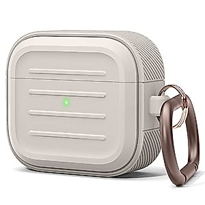 elago Armor Case Compatible with AirPods 3rd Generation Case - Compatible with AirPods 3 Case, Carabiner Included, Supports Wireless Charging, Shock Resistant, Easily Cleaned, Full Protection (Stone)