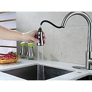 Single Handle High Arc Pull Out Brushed Nickel Kitchen Faucet, Single Level Stainless Steel Kitchen Sink Faucets with Pull Down Sprayer, KNACK