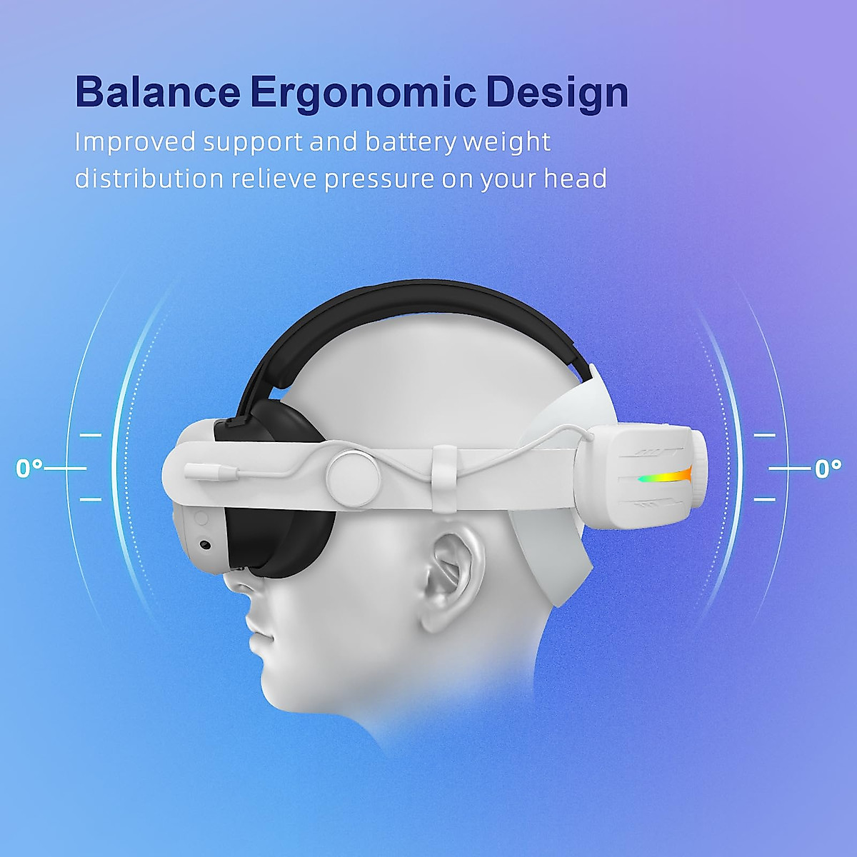 QWOS RGB Comfort Battery Head Strap 8000mAh Compatible with Meta Quest 3 Accessories, 20W Fast Charging, Extend 8hrs Playtime, Adjustable Battery Elite Strap for Enhanced Support and Balance in VR
