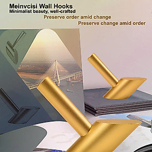 Meinvcisi Heavy Duty 60lb(Max) Metal Wall Mounted Hooks Clothes Coat Towel Bathrobe Car Key Hooks Hanger Rack for Bathroom Bedroom Cloakroom Cabinet Closet Hang,Aluminum Alloy Matte Gold.2Pack