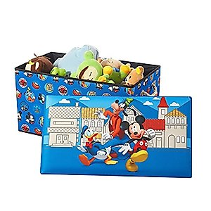 Disney Mickey Mouse Collapsible Toy Storage Bench and Ottoman, 14.5" H x 14.5" D x 25" L