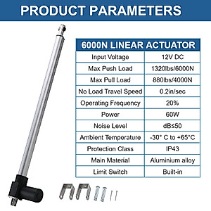 JQDML 32 Inch 32" Long Stroke Linear Actuator 24V 1320lbs/6000N Heavy Duty Speed 0.2"/sec Electric Actuator with Mounting Brackets for Massage Bed, Table Lift, Window Opener,Door Opener