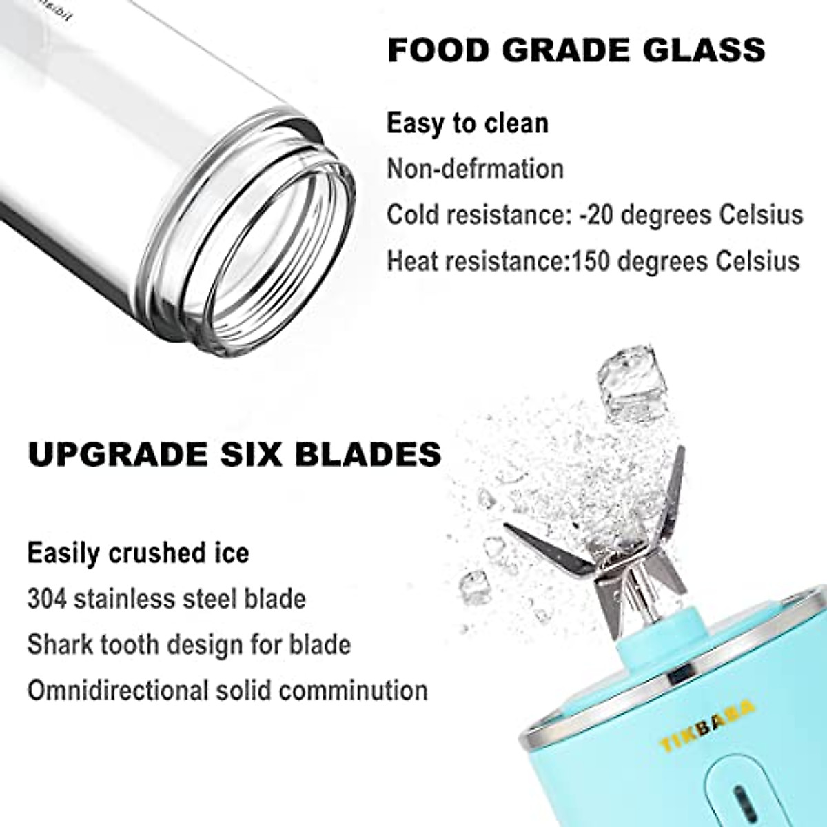 TIKBABA Personal size Blender for Shakes and Smoothies,400ml(Lake Blue)