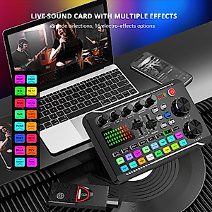 Facmogu F998 Live Sound Card Audio Mixer, Podcast Audio Interface with DJ Mixer Effects, Voice Changer with Sound Effects for Karaoke Tiktok YouTube Live Streaming Record Gaming
