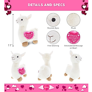 DolliBu Happy Mother's Day Super Soft Plush White Llama Figure - Cute Stuffed Animal with Pink Heart Message for Best Mommy, Grandma, Wife, Daughter - 9" Inches