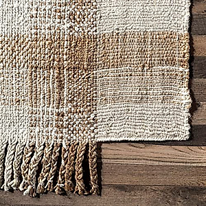 nuLOOM Tiegan Plaid Jute Tassel Area Rug, 8' x 10', Natural