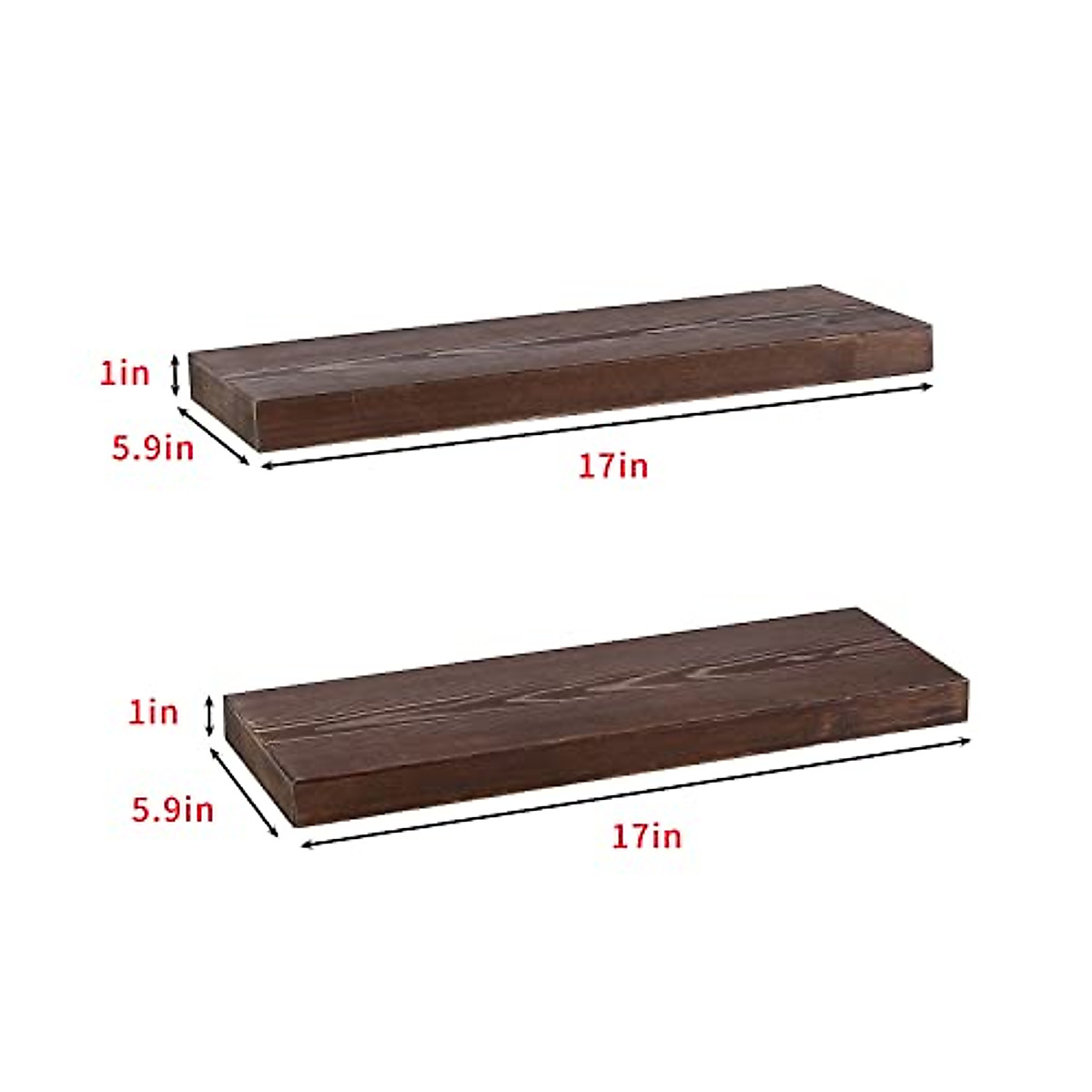 QTSARTISAN Floating Shelf ,Wall Shelf,Decor Wall Mounted Shelves ,Hanging Shelf Set for Bathroom Kitchen Living ,Kitchen,Room Bedroom Storage (17" x 5.9", Dark Walnut)