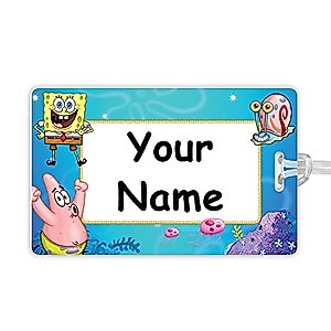 Spongebob Squarepants Theme Personalized Waterproof Custom Name Large Bag Tag - Camping Gear, Luggage, Kindergarten
