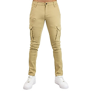 PJ Mark Bleecker and Mercer Men's Utility Cargo Pants - Premium Slim Skinny Stretch 7 Pockets Cargo Pants (41842- Stretch Cargo- Khaki, 44x32)