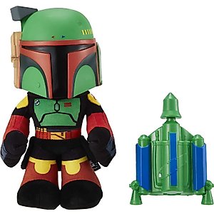 Mattel Star Wars Plush 12-inch Toy, Boba Fett Rocket Launching Soft Doll, Removable Air-Powered Rocket Launcher with Projectile