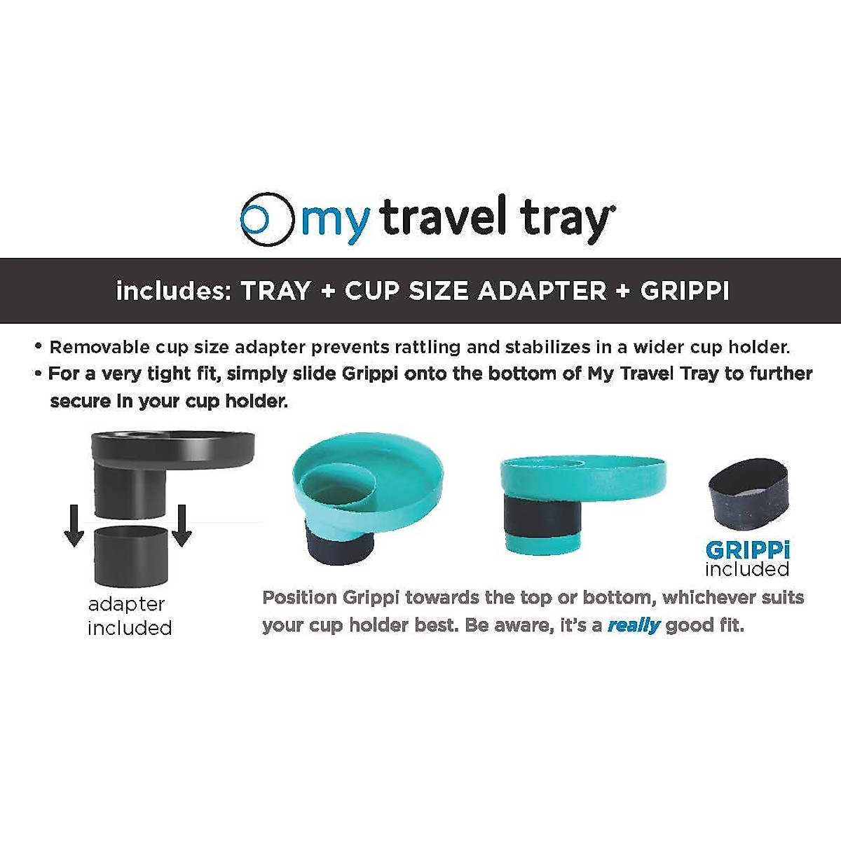 Travel Tray My Round, USA made. Easily convert your existing cup holder to a TRAY AND CUP HOLDER for use in a Car Seat, Booster, Stroller, Golf Cart and anywhere you have a cup holder! Beige