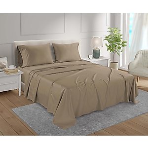 100% Egyption Cotton Cal King Solid Sheet Set & Striped Sheets Set of 2 Combo- 800 Thread Count Sateen Weave Cal KIng Size Solid Sheets & Striped Sheets, Deep Pocket Cotton Bedsheets - Taupe