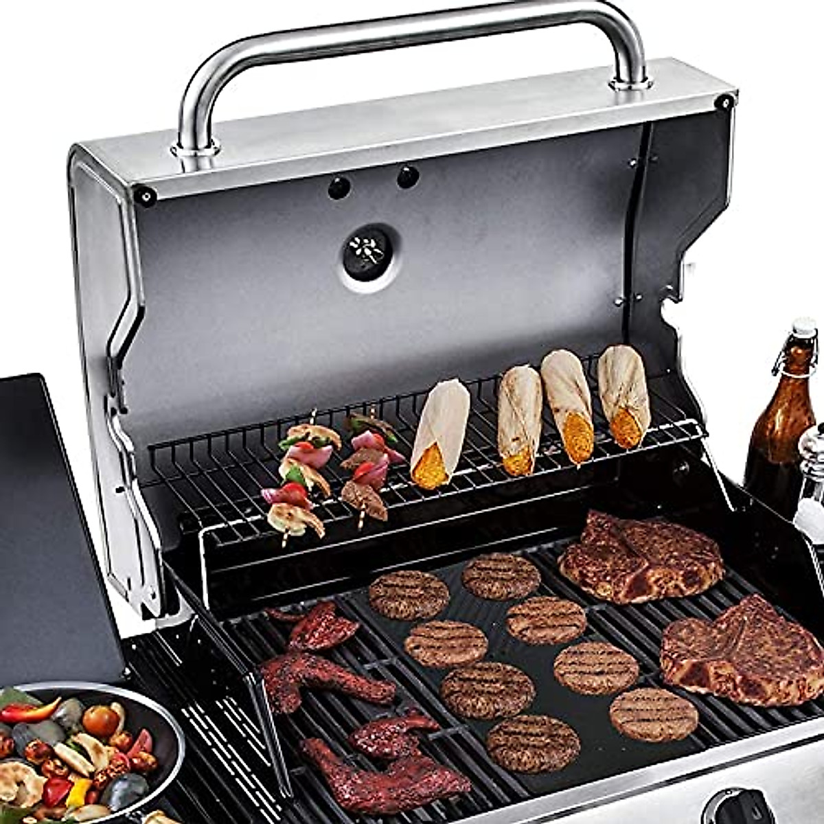 Uniflasy Grill Parts Kit for Charbroil Advantage Series 4 Burner 463240015 463240115 463343015 463344015 Gas Grills Heat Plate Shield Burners Pipe Adjustable Crossover Tubes, Cooking Grate and Griddle