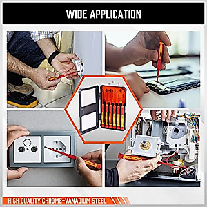 HORUSDY 1000V 6-Piece Mini Insulated Screwdriver Set, Magnetic Tip Mini Electrician Screwdriver Set Slotted(1.8mm,2.0mm2.5mm,3.0mm), Phillips: (PH00, PH0)