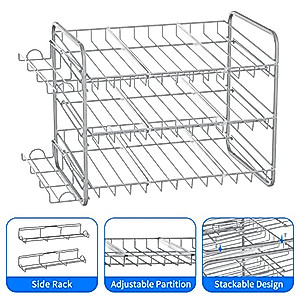 Bextsrack Can Rack Organizer for Pantry, Stackable Can Storage Holder with Side Basket Holds Up to 42 Cans for Kitchen Pantry Cabinet - Silver