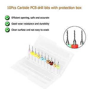 YUENTOEN 10Pcs Micro Drill Bits, Tungsten Carbide Twist Drill Bits 0.3mm to 1.2mm PCB Drill Bit Set with Plastic Box Cutting Tool for Print Circuit Board, Beeswax, Rough Stone, Jewelry, CNC Engraving