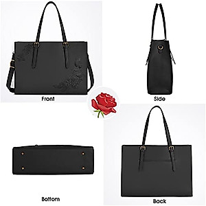 Laptop Bag for Women 15.6 Inch Laptop Tote Bag Leather Waterproof Work Bags Professional Business Office Computer Briefcase Large Capacity Shoulder Bag Black
