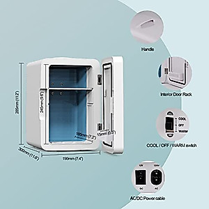 Living Enrichment Mini Fridge 6L Capacity, Portable Small Refrigerator Cooler or Warmer, AC DC Powered, Skincare Fridge with Mirror Door, for Food, Cosmetics, Home, Office and Car - White