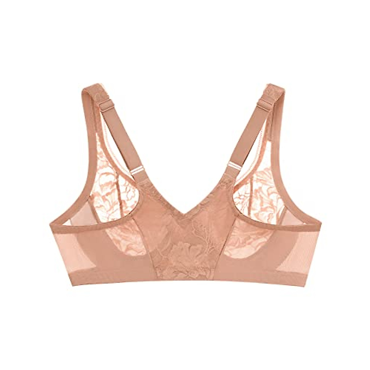 Glamorise Full Figure Plus Size Lacey T-Back Front-Closure Wonderwire Bra Underwire #9246 Cappuccino