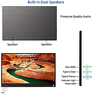 ZSCMALLS Portable Monitor 15.6 Inch Full HD Computer Display USB C Dual Monitor with Speaker, Gaming Monitor for PS3 PS4 Xbox Nintendo Raspberry pi
